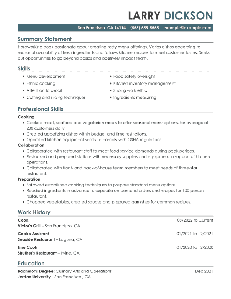 Best Cook CV Examples Samples Writing Guide Tips For 2024